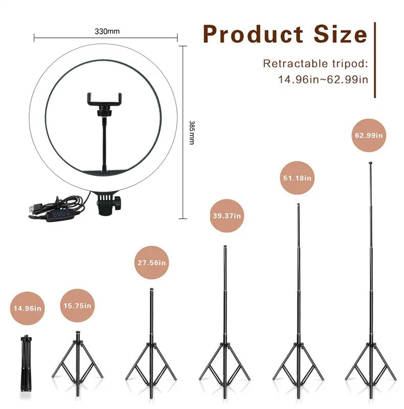 26 33CM Video Lights Dimmable Light Selfie LED Ring Light USB Ring Lig ...